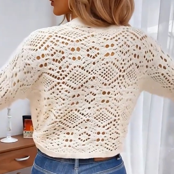 scorpioQ”s closet | Sweaters | Chic Cream Vneck Crochet Wrap Lookalike ...